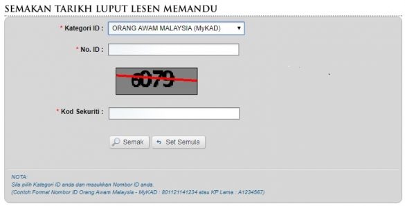 Semakan Tarikh Luput Lesen Memandu Kereta Online