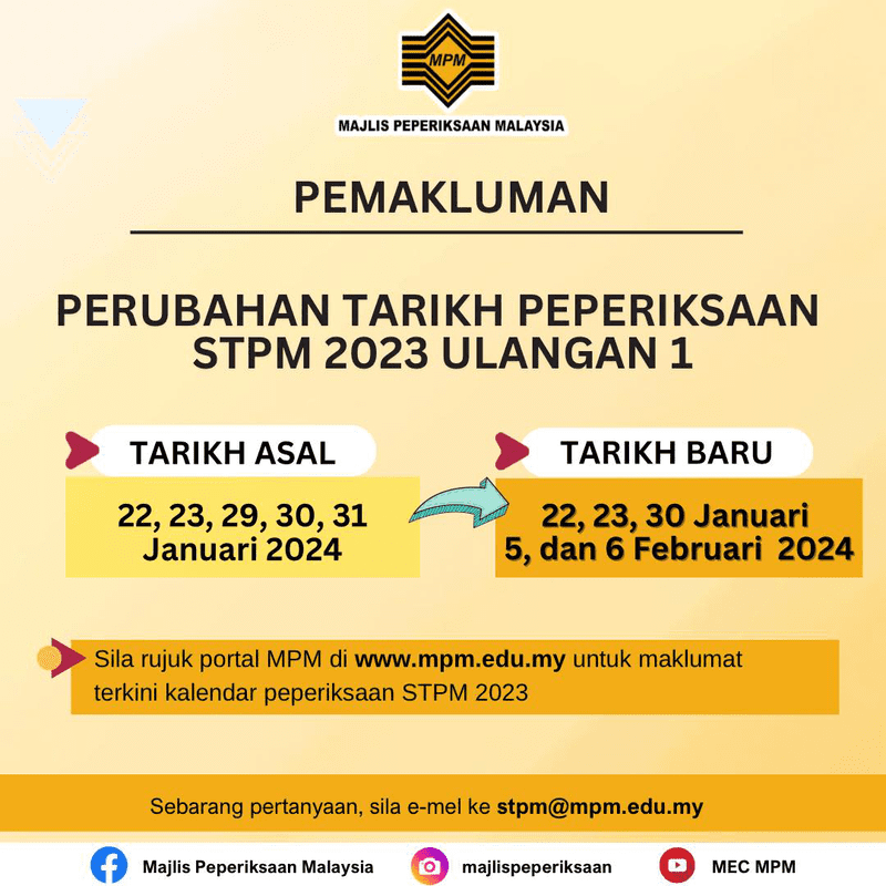 Kalendar STPM 2024 Tarikh Peperiksaan Sijil Tinggi Persekolahan